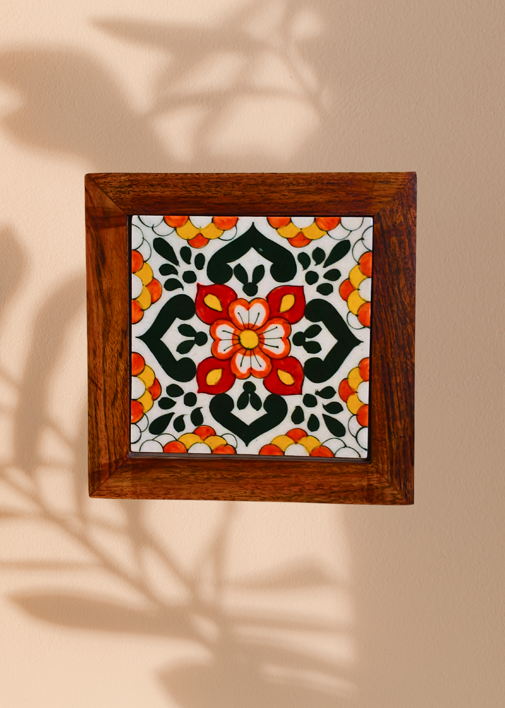 Handcrafted Marigold Wall Tile in Wooden Frame – Sanchaa